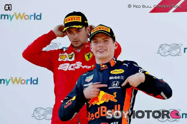 Max Verstappen e Charles Leclerc sul podio del GP d'Austria F1 2019