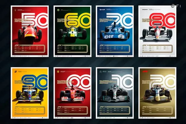 F1 pristato proginių plakatų kolekciją savo 70-mečiui