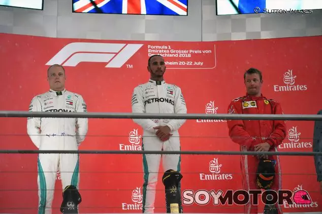 Valtteri Bottas, Lewis Hamilton in Kimi Räikkönen v Hockenheimu