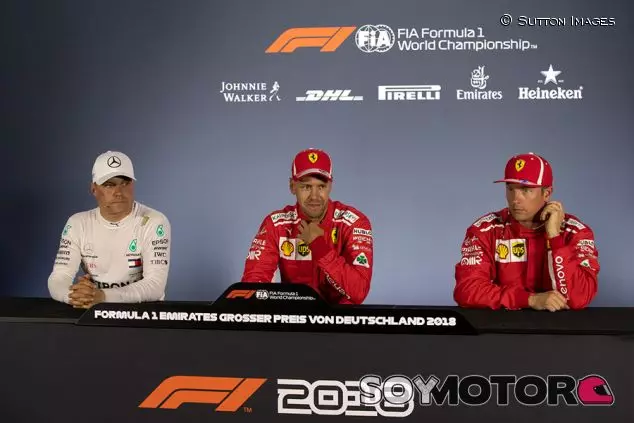 Valtteri Bottas, Sebastian Vettel a Kimi Räikkönen yn Hockenheim