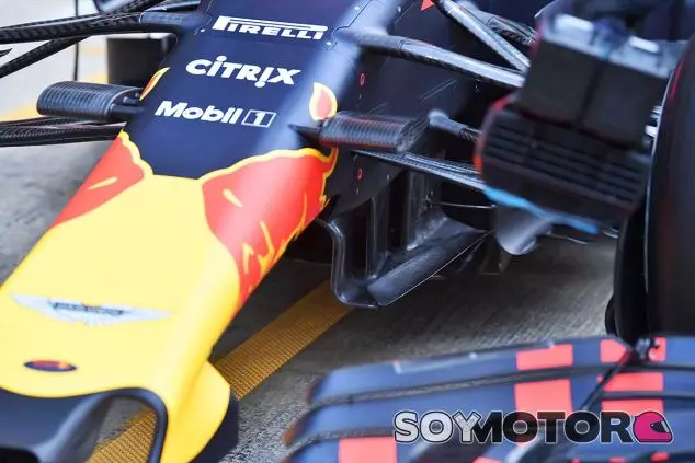 Manylion aerodynamig yr RB14 yn Barcelona