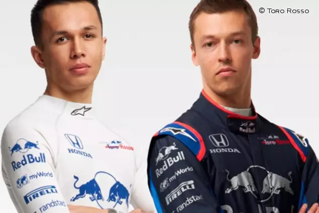 Mae Daniil Kvyat ac Alexander Albon eisoes yn gwisgo eu gwisgoedd 2019