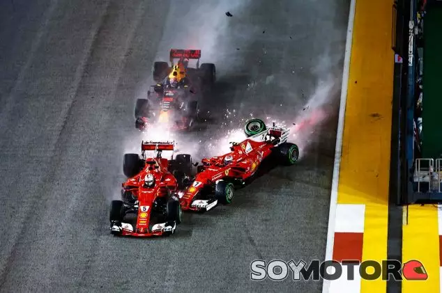 Sebastian Vettel, Max Verstappen na Kimi Räikkönen na Marina Bay